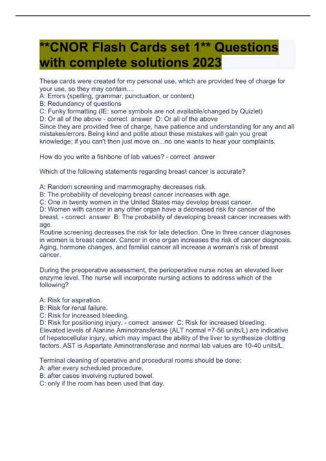 Cnor Flash Cards Set 1 Question And Answers Correctly Solved 20232024