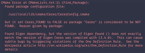 Cmake Ceres 配置错误found Eigen Dependency But The Version Of Eigen Found Does Not Exactly