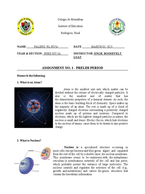 Assignment No 1 Prelim Period Pdf Proton Atomic Nucleus