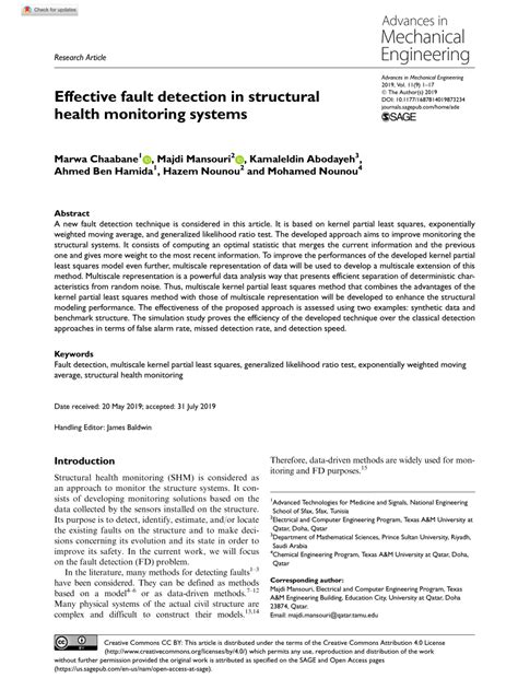 PDF Effective Fault Detection In Structural Health Monitoring Systems