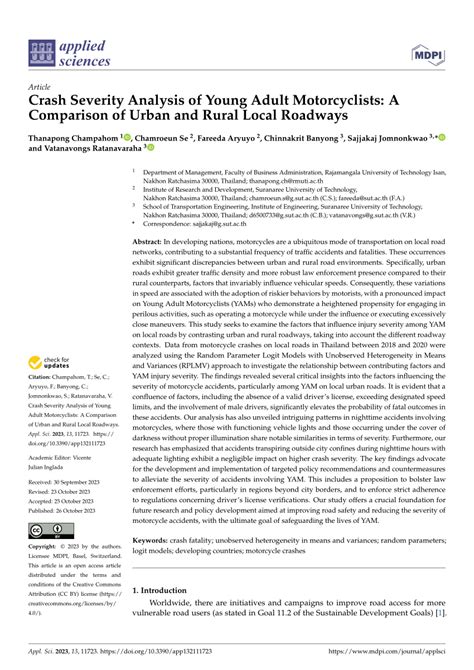 Pdf Crash Severity Analysis Of Young Adult Motorcyclists A Comparison Of Urban And Rural