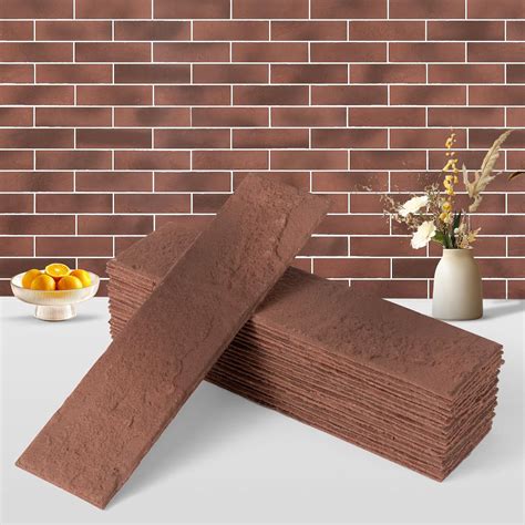 Zoeteoz 100 Pcs Vintage Red Faux Thin Brick Tiles Veneers Inorganic