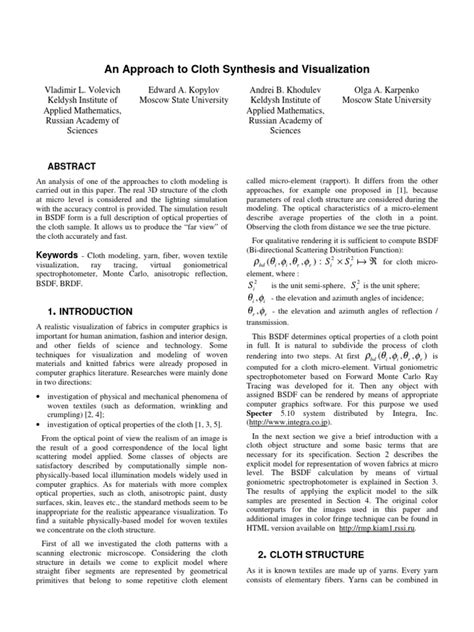 An Approach To Cloth Synthesis And Visualization S S S S Pdf Rendering Computer Graphics