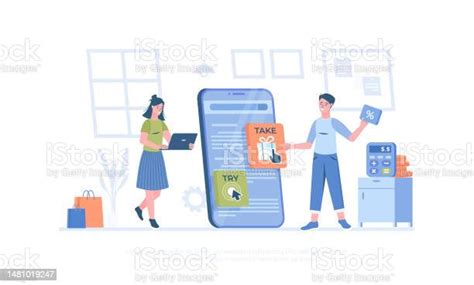 리치 미디어 광고 디지털 광고 전화 화면의 대화형 애니메이션 활성 팝업 배너 배너 웹사이트 디자인 방문 페이지에 대한 만화 현대 평면 벡터 그림 개인용 스테레오에 대한 스톡