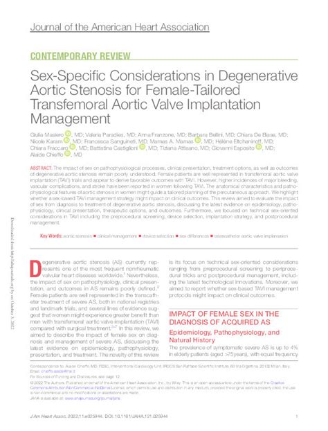 Sex Specific Considerations In Degenerative Aortic Stenosis For Female