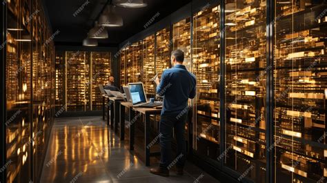 Premium Ai Image A Man Working On A Research Data Center