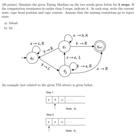solved 20 points simulate the given turing machine on the