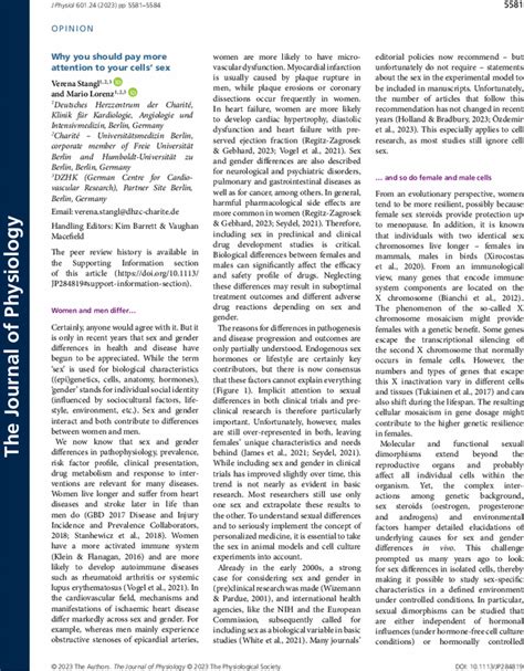 Why You Should Pay More Attention To Your Cells Sex Stangl 2023 The Journal Of Physiology