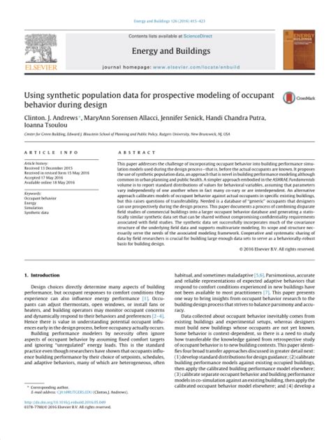 Using Synthetic Population Data For Prospective Modeling Of Occupant