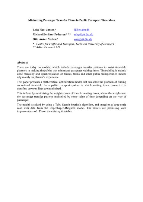 Pdf Minimizing Passenger Transfer Times In Public Transport Timetables