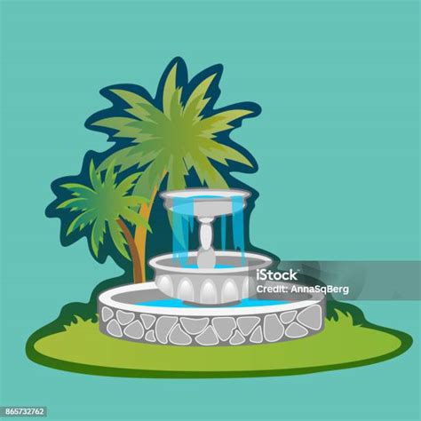 원 예 봄 야외 분수의 세트에서 부 및 정원 폭포가 뒤뜰 장식적인 석상 벡터 일러스트 레이 션 주위 식물을 여름 가을에 대한 스톡 벡터 아트 및 기타 이미지 Istock