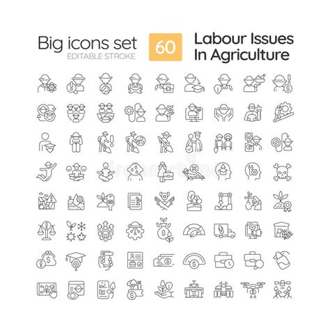Labour Issues In Agriculture Linear Icons Set Stock Vector Illustration Of Employment Stroke