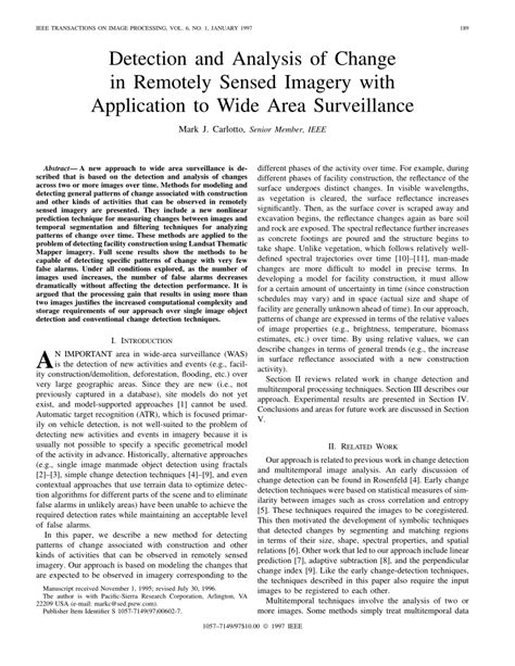 PDF Detection And Analysis Of Change In Remotely Sensed Imagery With Application To Wide Area