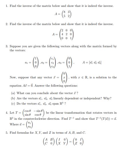 Solved Find The Inverse Of The Matrix Below And Show That Chegg
