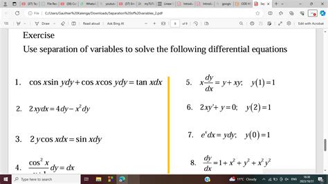 Solved Use Separation Of Variables To Solve The Following