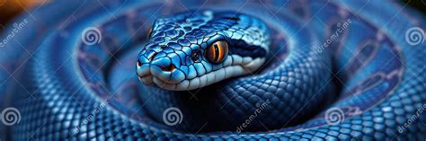 Colorful Blue Snake Resting In A Coiled Position Under Dim Lighting