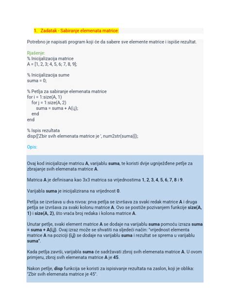 Matlab Matrice I For Petlja Pdf