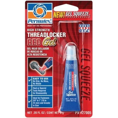 High Strength Threadlocker Red Gel Squeeze 20 Oz High Strength
