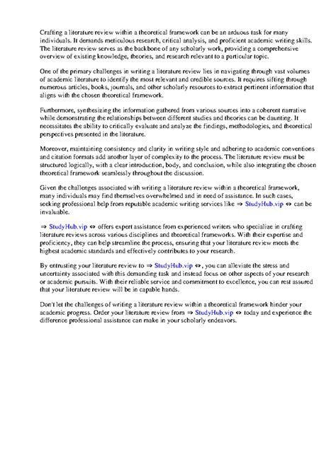 Literature Review Theoretical Framework Example Crafting A Literature