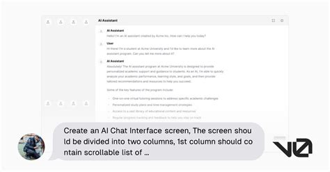 Create An Ai Chat Interface Screen The Screen Should Be Divided Into