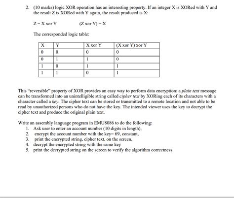solved 2 10 marks logic xor operation has an interesting