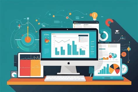 Flat Vector Illustration Of Web Analytics Information And Development Website Statistic
