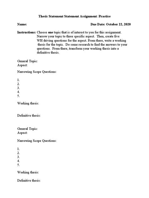 Thesis Statement Assignment Guide Pdf
