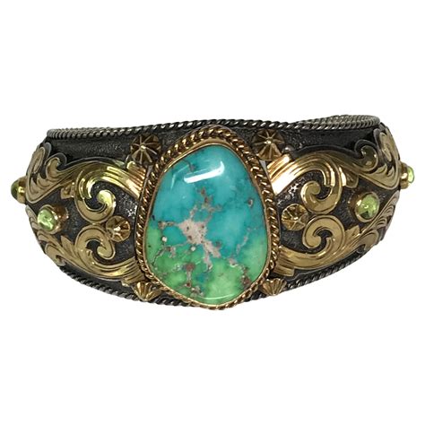 Mona Van Riper Turquoise Silver And Gold Bracelet Vintage Cuff