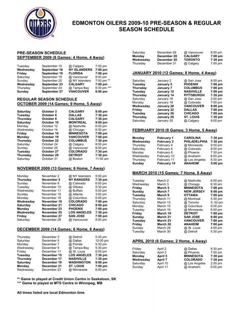 Oilers Schedule