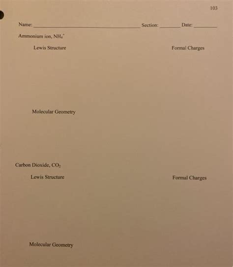 Solved 102 Name Section Date Data Sheet Draw Lewis