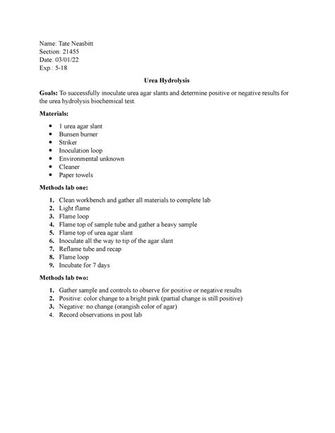 Pre Lab Pre Lab For Assignment Name Tate Neasbitt Section Date