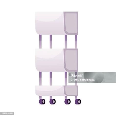 바퀴 달린 선반 운송 도구 및 보관을 위한 여러 계층과 바퀴가 있는 벡터 키 큰 모바일 선반 트롤리 0명에 대한 스톡 벡터 아트 및 기타 이미지 Istock