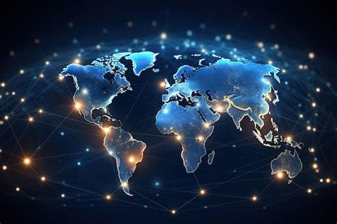 Premium Ai Image World Map With Interconnected Lines Or Digital Network Connections Global