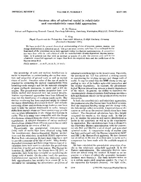 Pdf Neutron Skin Of Spherical Nuclei In Relativistic And Nonrelativistic Mean Field Approaches