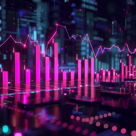 Futuristic Financial Data Visualization With Neon Lights And Digital Graphs Stock Illustration