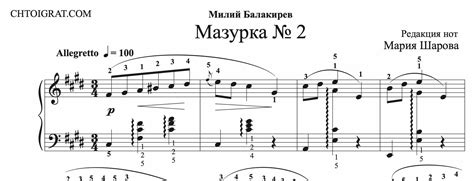 Милий Балакирев — Вторая Мазурка / Ноты с полной аппликатурой — ЧТО ИГРАТЬ?