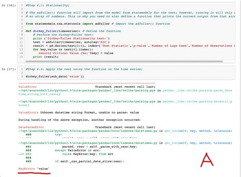 help fixing dickey fuller stationarity test keyerror python help