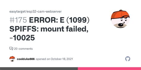 Error E 1099 Spiffs Mount Failed 10025 · Issue 175 · Easytarget