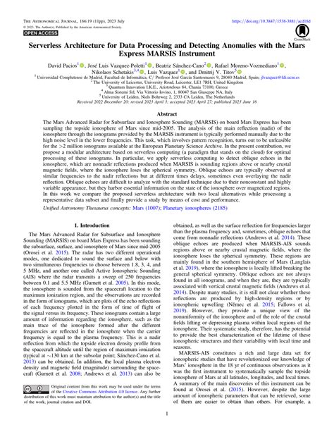 Pdf Serverless Architecture For Data Processing And Detecting Anomalies With The Mars Express