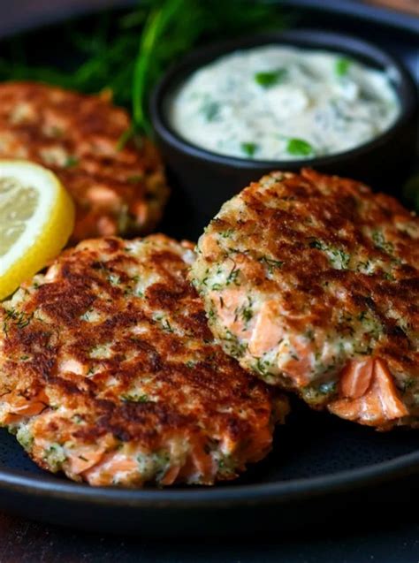 Tasty Canned Salmon Patties With Lemon Dill Sauce Easy Peasy Recipes