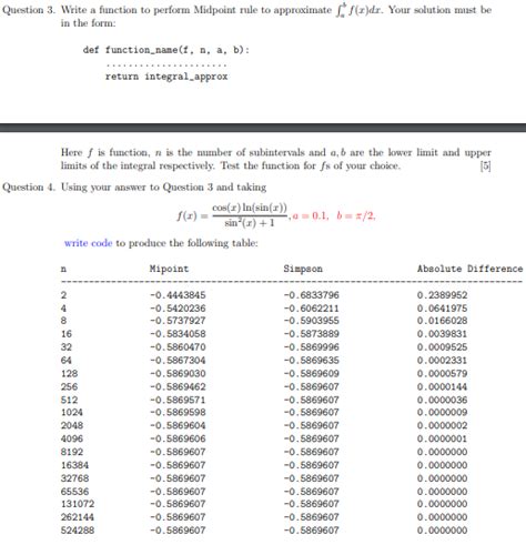 Solved Question 3 Write A Function To Perform Midpoint Rule
