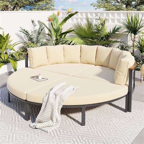 Patio Furniture Outdoor Round Daybed 4 Pieces All Weather Metal