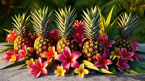 Download Pineapples And Tropical Fruits In Festive Layout Wallpaper