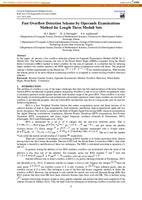 Pdf Fast Overflow Detection Scheme By Operands Examinations Method For Length Three Moduli