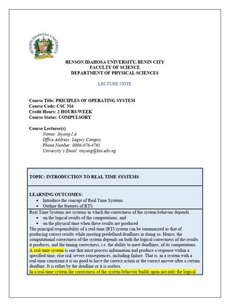 Csc 316 Week 1 Pdf Real Time Computing Microcontroller