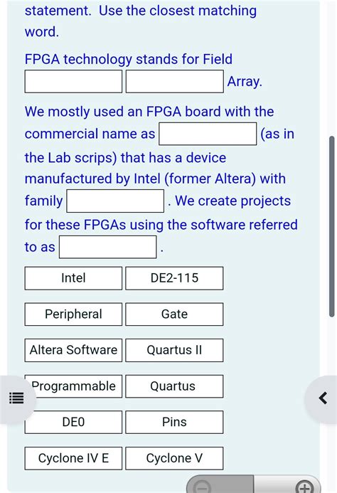 Solved Statement Use The Closest Matching Word FPGA Chegg Com