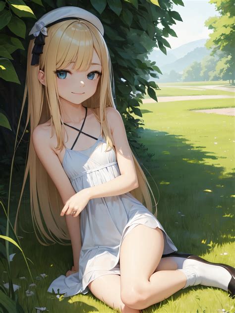 Anime Girl Sitting On The Grass In A Field With A Tree Seaart Ai