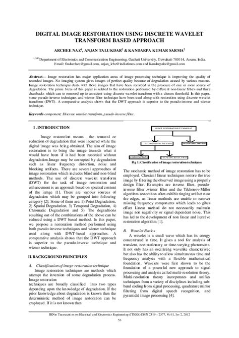 Pdf Digital Image Restoration Using Discrete Wavelet Transform Based