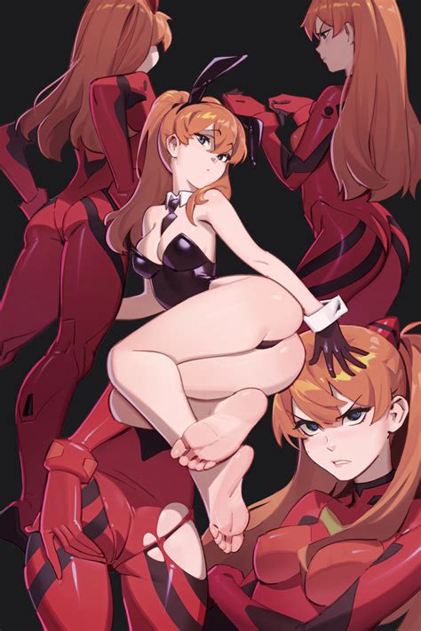 Rule 34 1girls Ass Asuka Langley Sohryu Barefoot Bubble Ass Bubble Butt Bunny Ears Bunnysuit