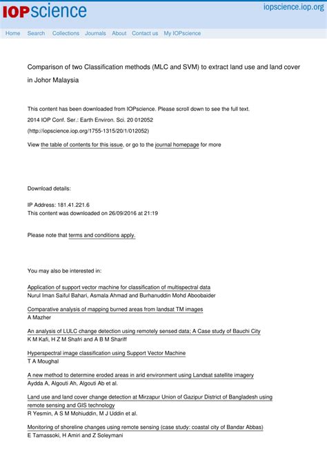 Pdf Comparison Of Two Classification Methods Mlc And Svm To Extract Land Use And Land Cover